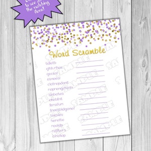 Purple and Gold Baby Shower Games Word Scramble Game Printable - Etsy