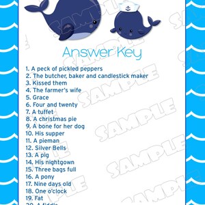 Whale Baby Shower Games Nursery Rhyme Game Printable Whale Games ...