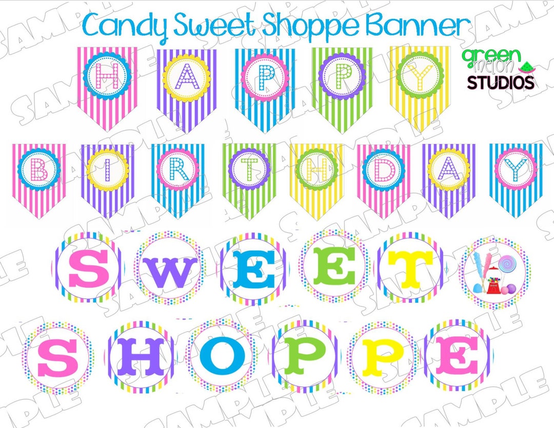 Candy Sweet Shoppe Banner Happy Birthday INSTANT DOWNLOAD Uprint by ...