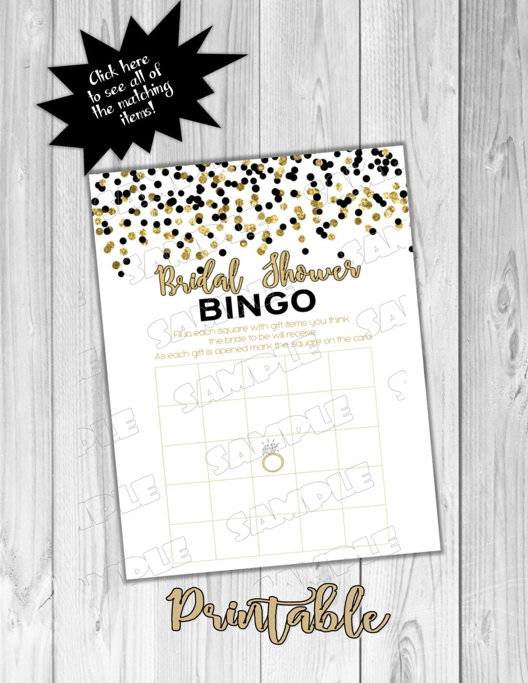 Black and Gold Bingo Game Glitter Elegant Bridal Shower Printable ...