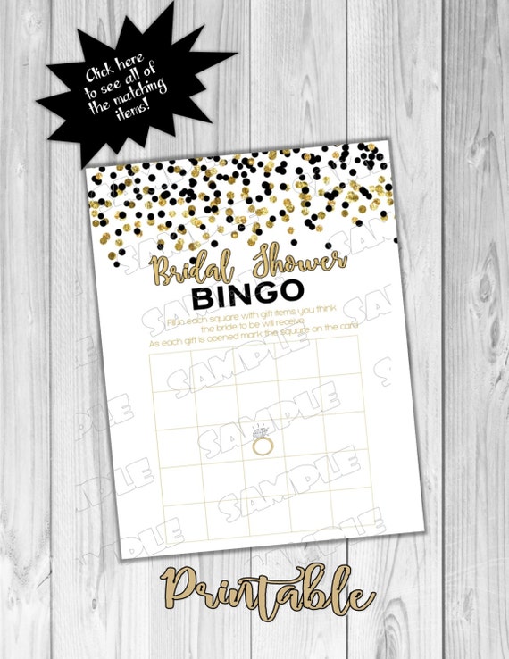 Black and gold Bingo game glitter elegant Bridal Shower Printable ...