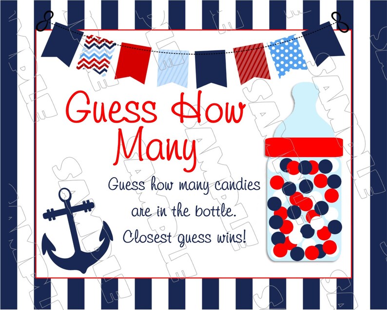 Nautical Anchor Baby Shower Games Guess How Many Candies - Etsy