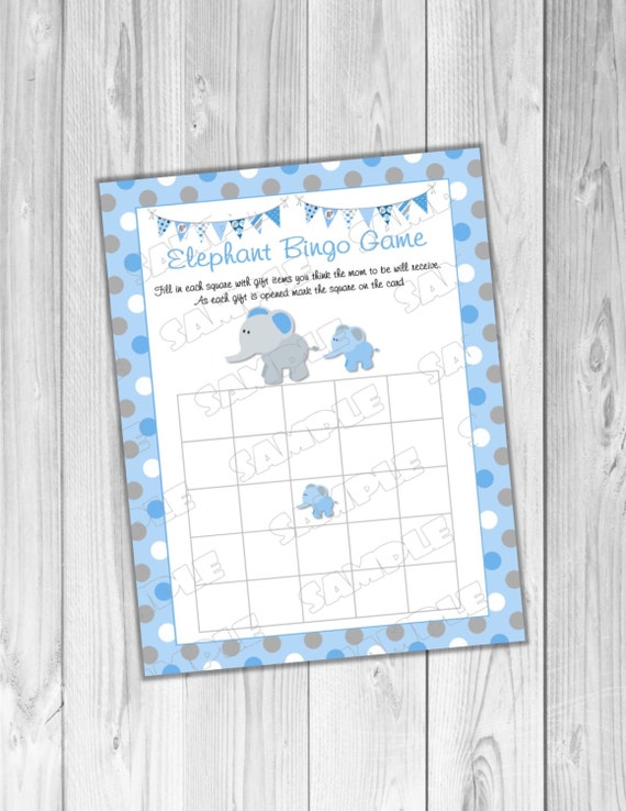 Bingo Baby Shower Game Blue Elephant Printable INSTANT | Etsy