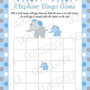 Bingo Baby Shower Game Blue Elephant Printable INSTANT DOWNLOAD Uprint ...