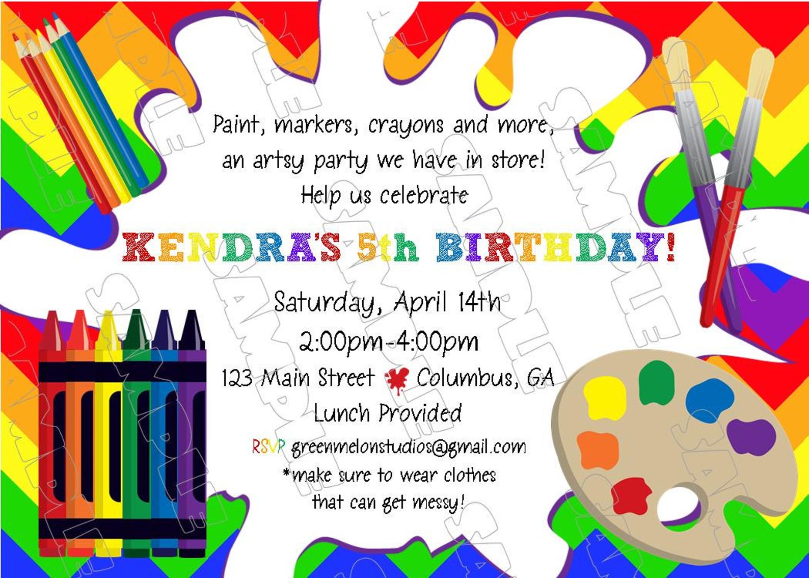 Art Party Rainbow Chevron Invitation Birthday Party Printable - Etsy