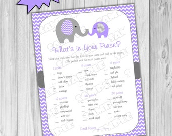 Elephant Baby Shower Games Purple and Gray What's in Your - Etsy