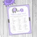 Elephant Baby Shower Games Purple and Gray What's in Your Purse Game ...