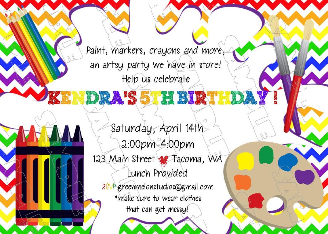 Art Party Rainbow Chevron Invitation Birthday Party Printable - Etsy