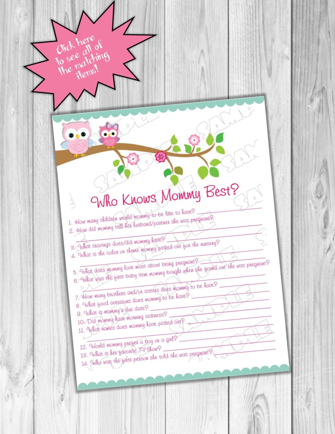 Pink Owl Baby Shower Games Owl Who Knows Mommy Best Game Printable ...