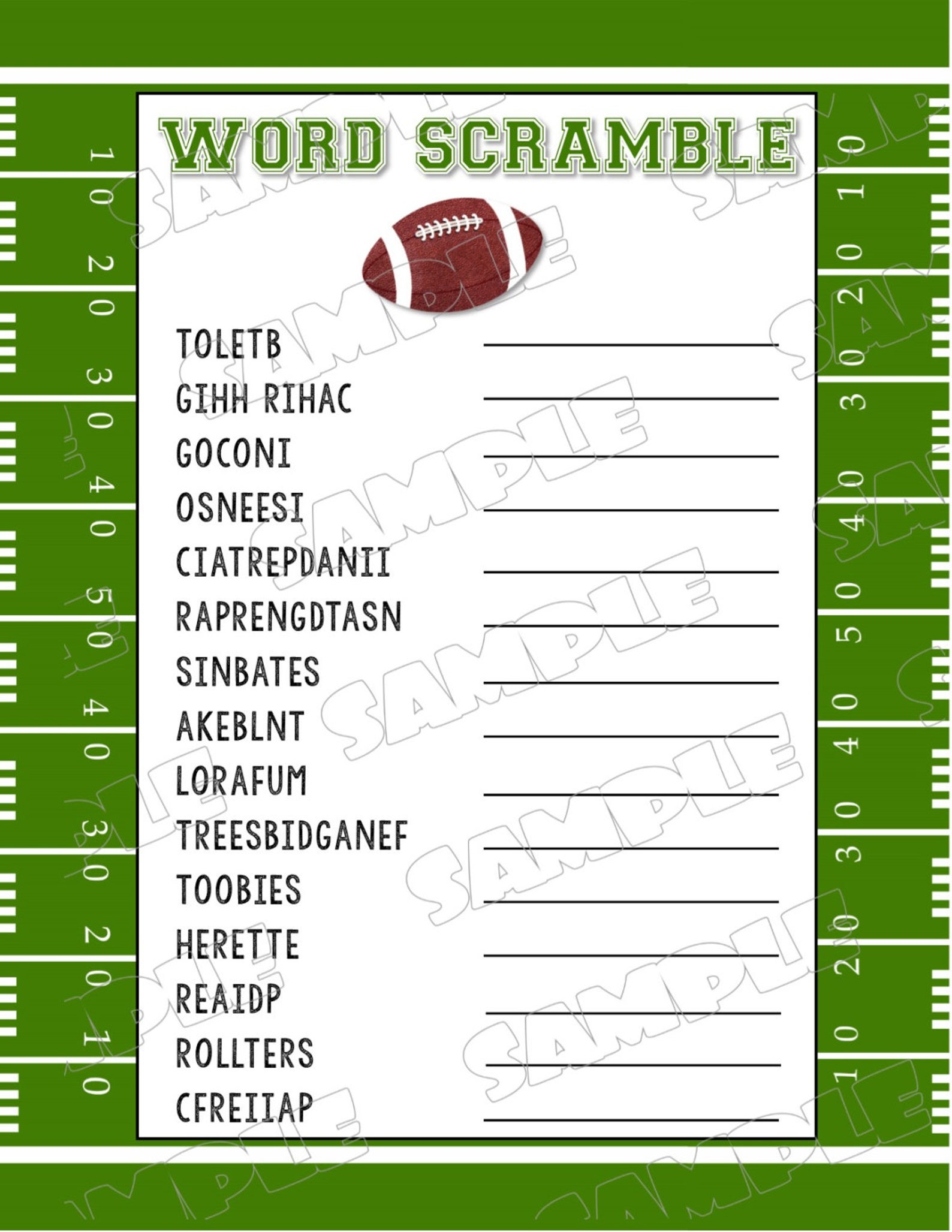 Football Baby Shower Games Word Scramble Game Printable INSTANT ...