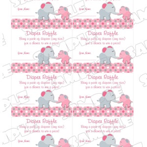 Pink Elephant Diaper Raffle Insert Cards Baby Shower Game Printable ...