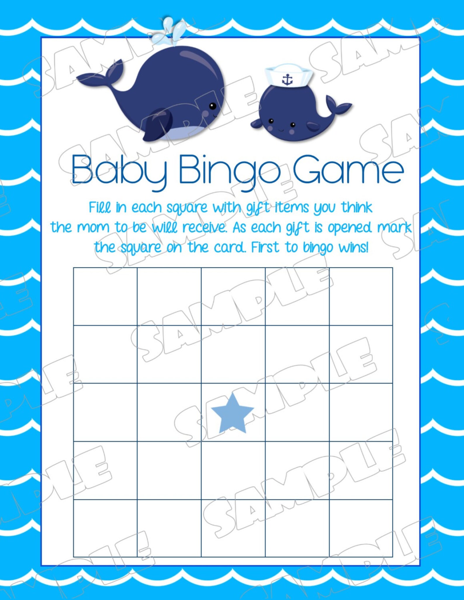 Whale Baby Shower Games Baby Bingo Game Printable Whale Games - Etsy