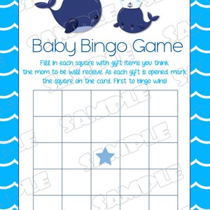 Whale Baby Shower Games Baby Bingo Game Printable Whale Games - Etsy