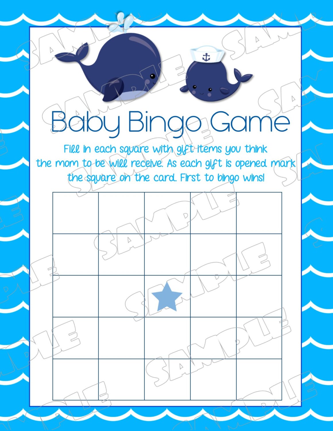 Whale Baby Shower Games Baby Bingo Game Printable Whale Games - Etsy