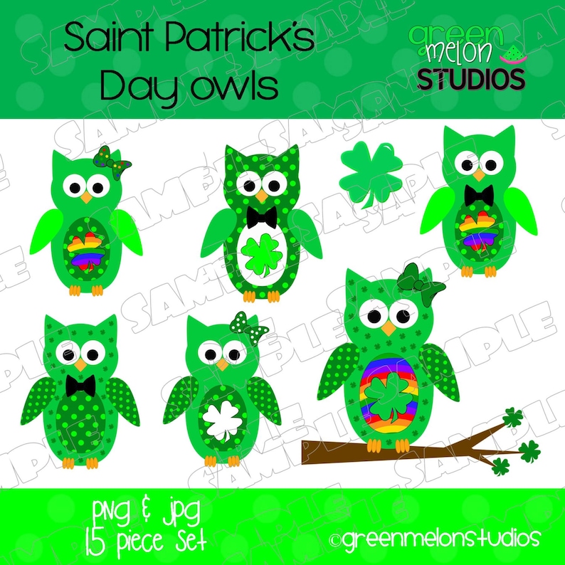 Owl Clipart Saint Patrick's Day Shamrock Clipart Png & Jpg INSTANT ...