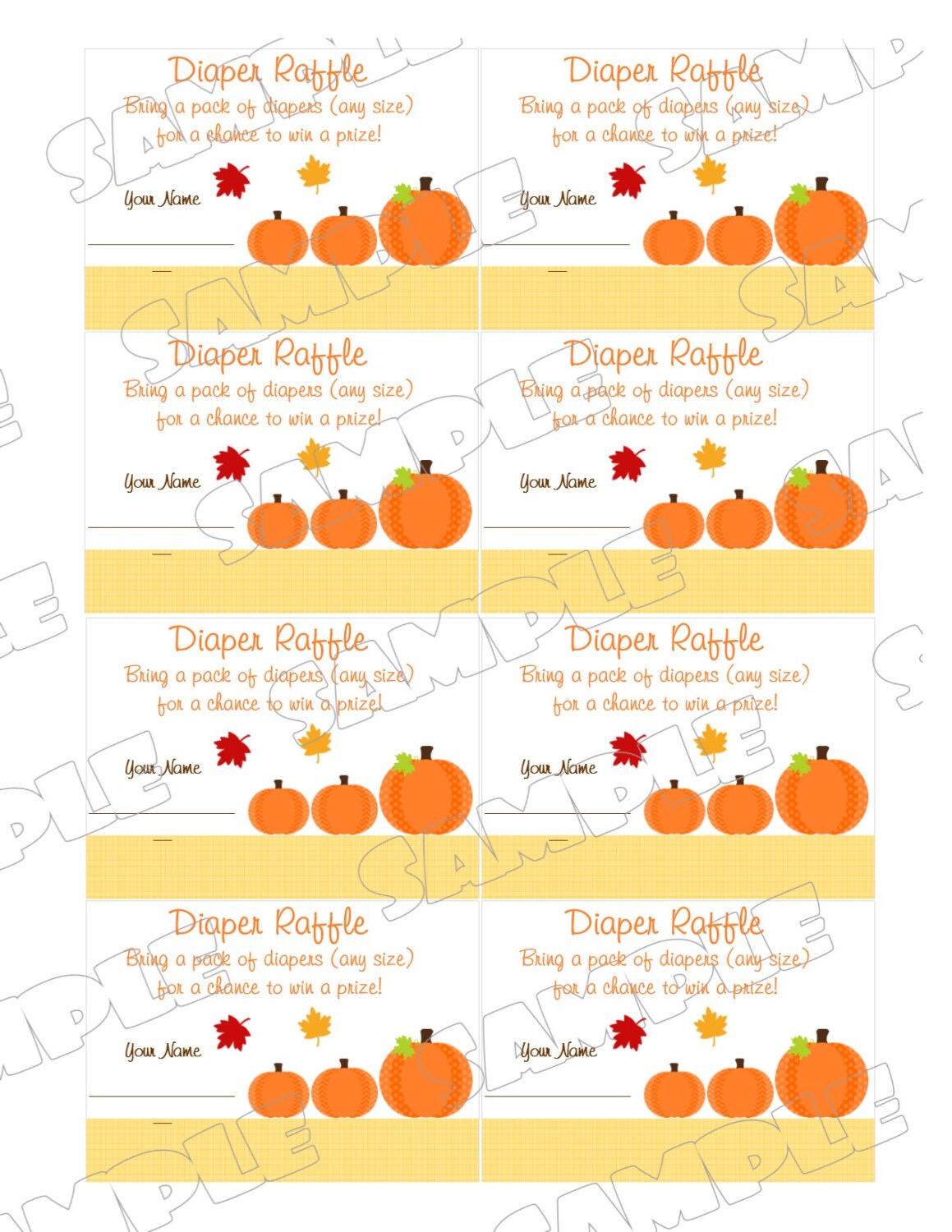 Pumpkin Fall Baby Shower Diaper Raffle Insert Cards Printable - Etsy