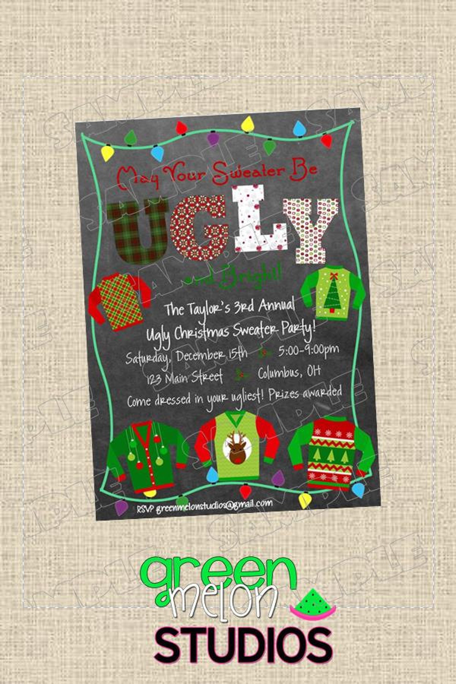 Ugly Christmas Sweater Party Holiday Christmas Card Any Colors - Etsy