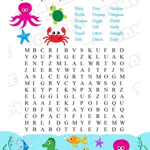 Under the Sea Baby Shower Games Word Search Game Printable INSTANT ...