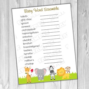 Jungle Safari Baby Shower Games Word Scramble Game Printable INSTANT ...