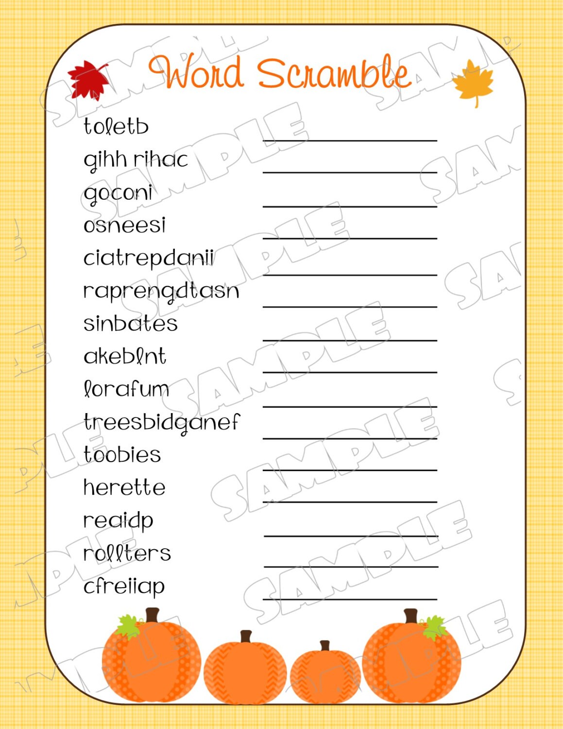 Pumpkin Fall Baby Shower Games Word Scramble Game Printable | Etsy