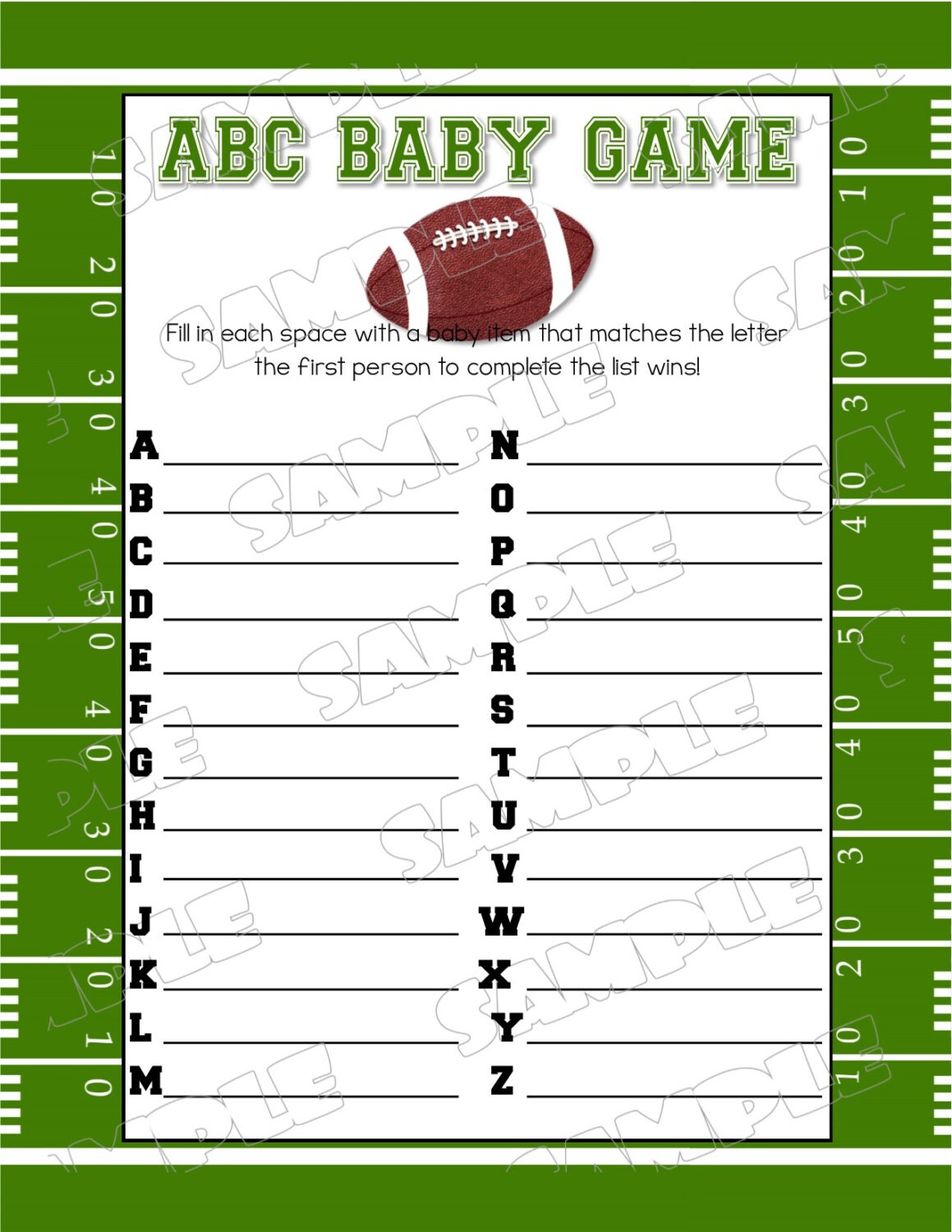 Football Baby Shower Games Abc Baby Game Printable INSTANT - Etsy