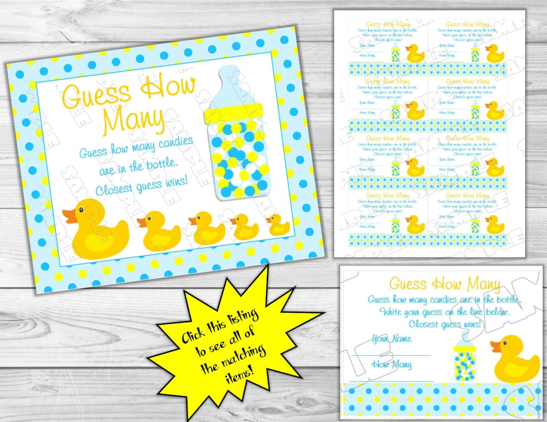 Rubber Duck Baby Shower Games Guess How Many Large Sign & Cards ...