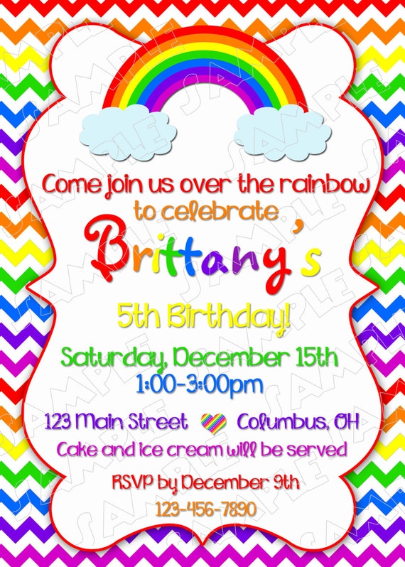 Rainbow invitation birthday party rainbow party printable invitations ...