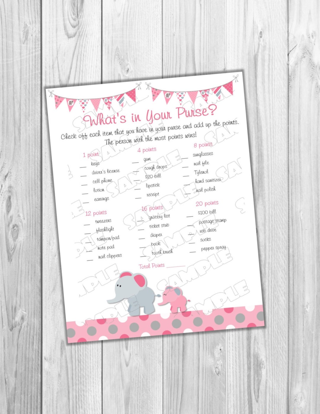 Pink Elephant Nursery Rhyme Game Baby Shower Game Printable INSTANT ...