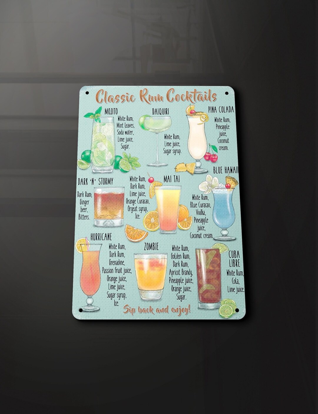 Cocktail Recipe - Metal Sign Metal Plaque Wall Art Decor Signage - Etsy