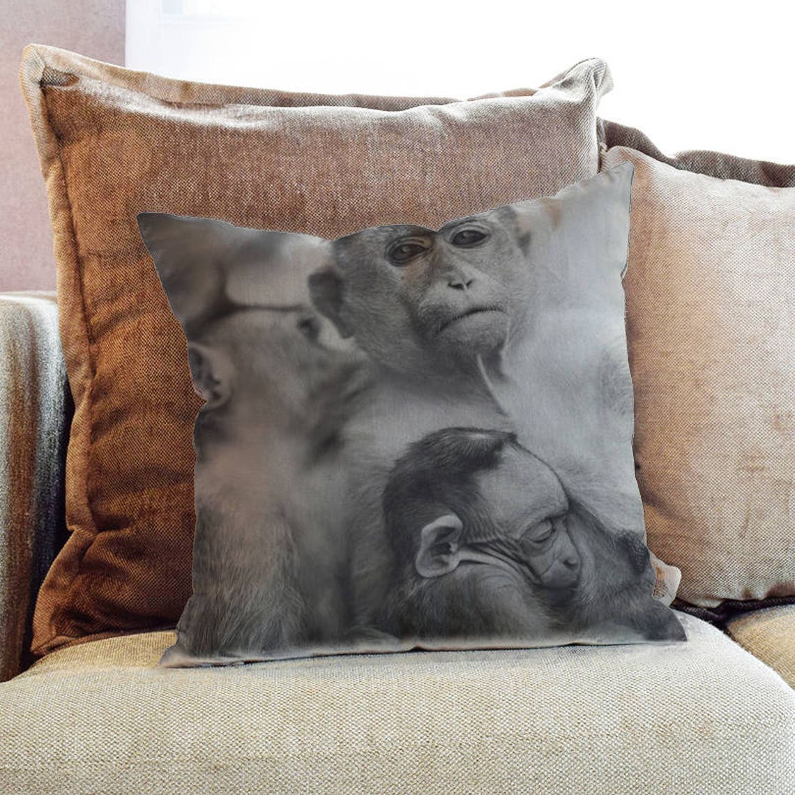 Monkeys Photography - Decorative Pillow Throw Cushion Fabric , Case ...