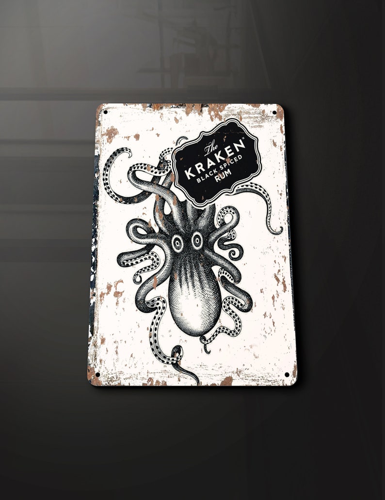 The Kraken Black Spiced Rum Pub Bar Metal Sign Metal Plaque Wall Art ...