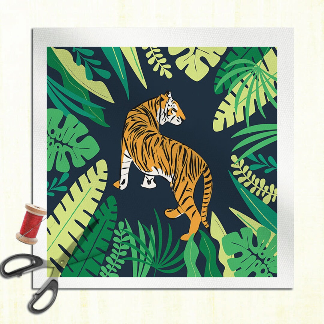 Tiger Jungle Rainforest - Cushion Panel Upholstery Cotton or Velvet ...