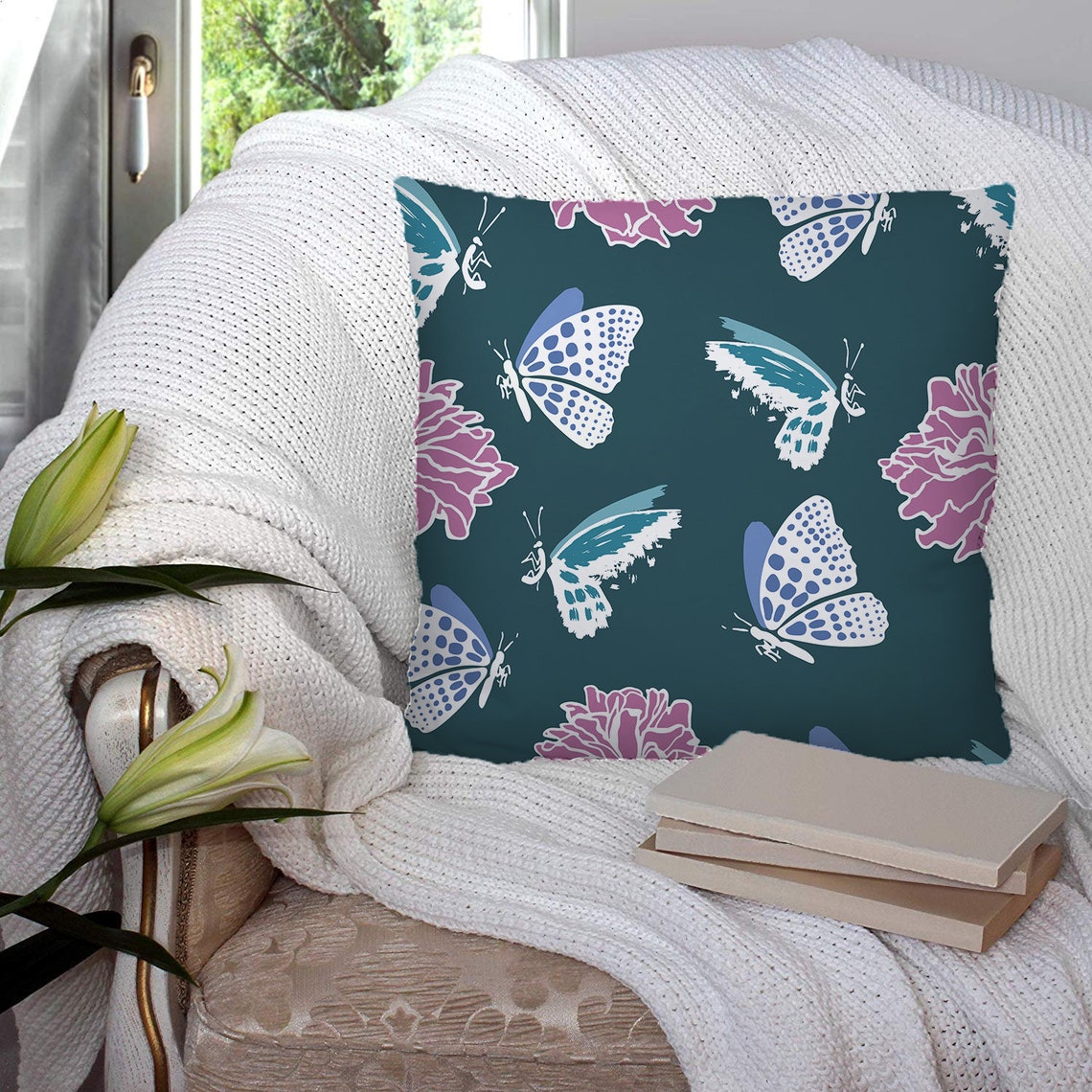 Blue Butterflies Flowers Pattern - Bright Colourful Super Soft ...