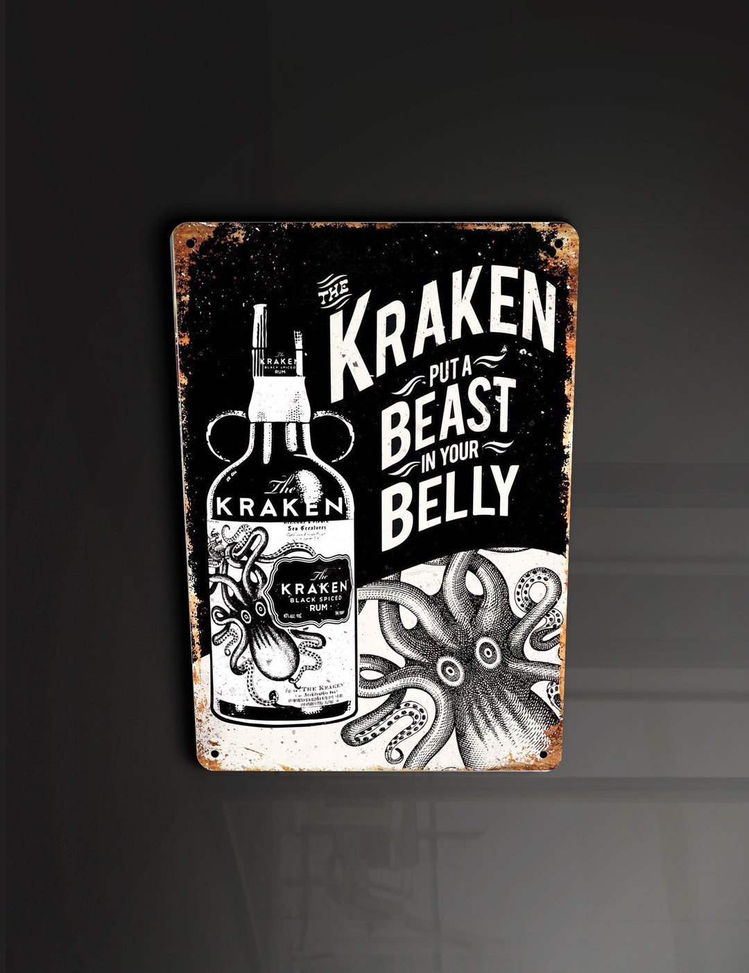 Kraken Rum Beast of the Belly Octopus Squid Pub Beer Bar - Metal Sign ...