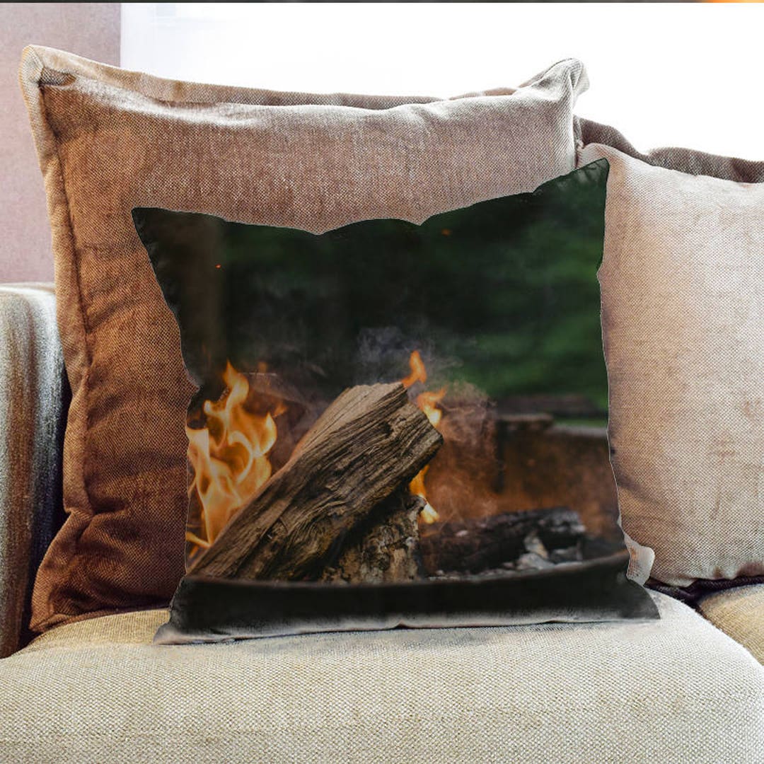 Outdoor Fire Logs Wood Photography - Decorative Pillow Throw Cushion ...