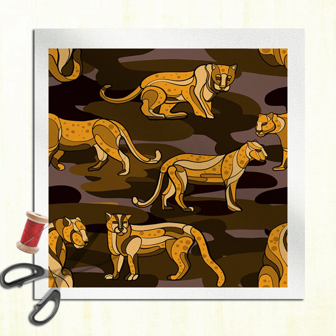 Leopard Print Jungle Cushion Panel Upholstery Cotton or Velvet Fabric ...