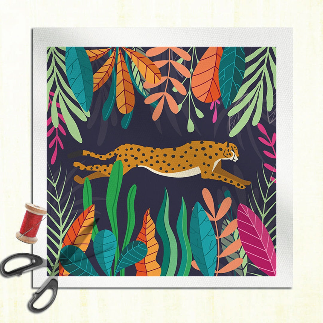 Jungle Leopard Cheetah Purple - Cushion Panel Upholstery Cotton or ...