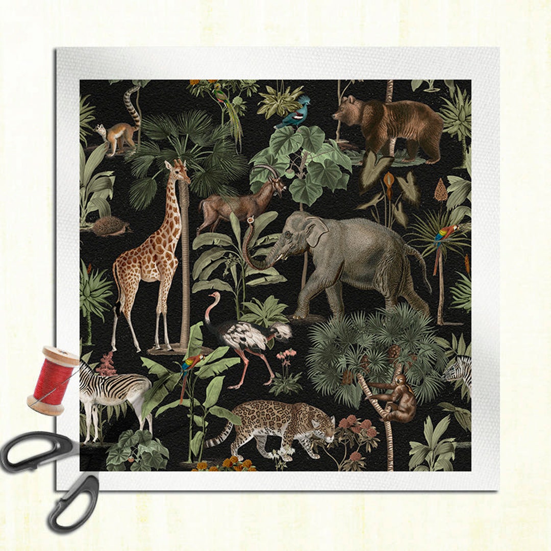 Jungle Animals Pattern - Cushion Panel Upholstery Cotton Fabric Craft ...