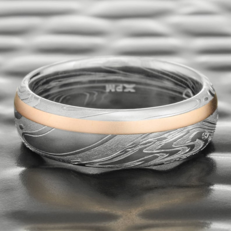 Damascus Domed Ring Mens Stainless Steel Wedding Band - Etsy