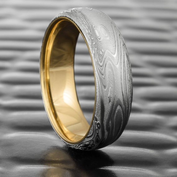 Damascus Steel Mens Ring Hand Forged Steel Ring Yellow | Etsy
