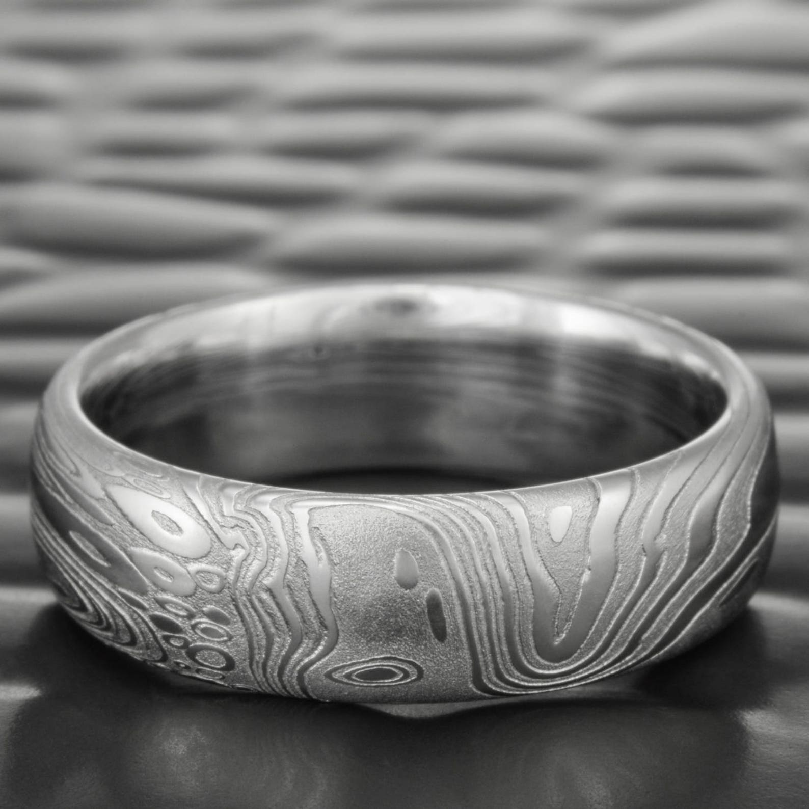 Men's Damascus Steel Domed Wedding Band. Intricate Swirls - Etsy