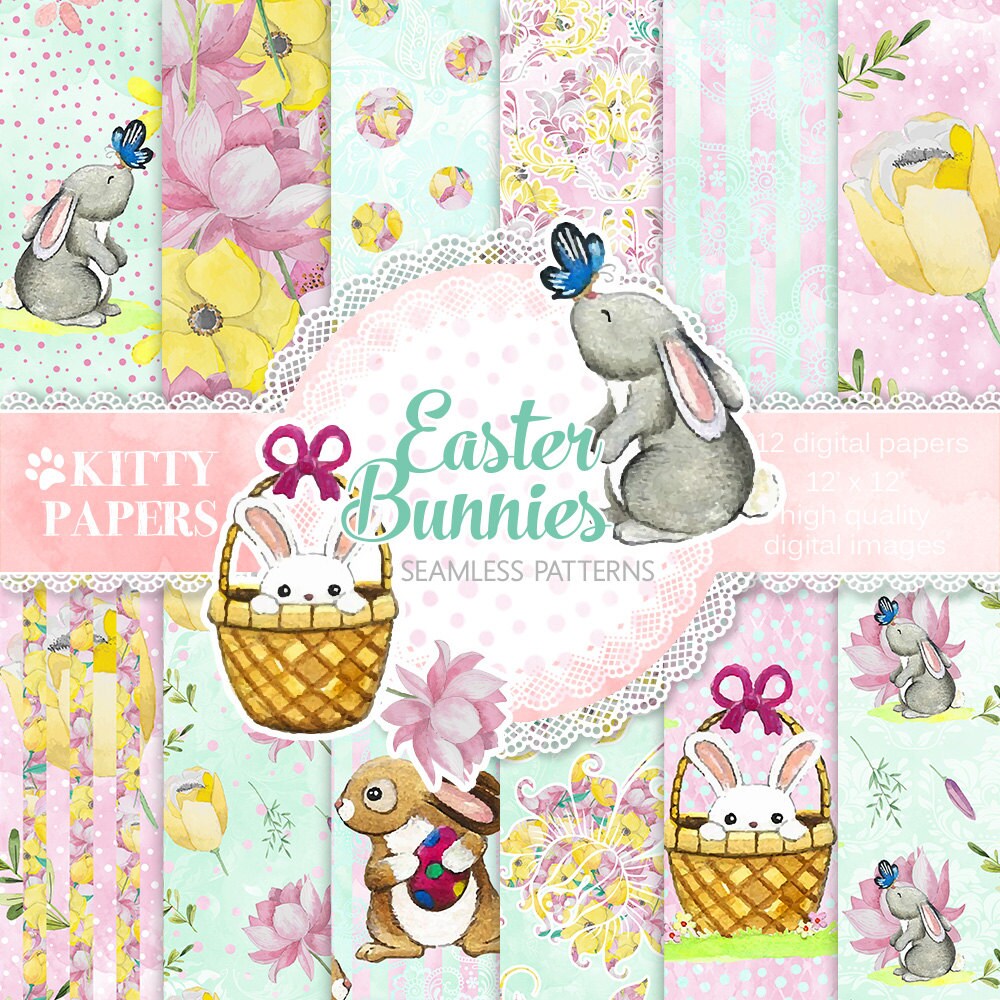 Papercraft Pastel Colors Digital Paper Pack Easter Bunnies Seamless ...