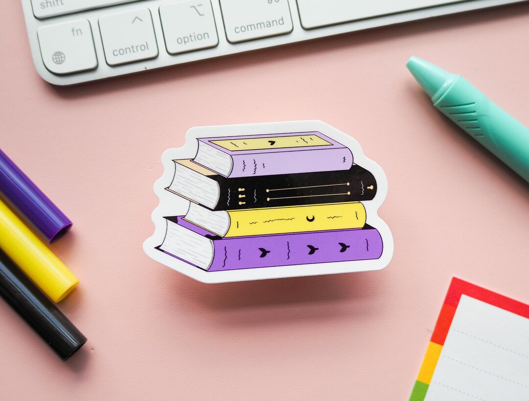 Nonbinary Pride Flag Book Stack Sticker | Subtle NB Pride Flag Books ...