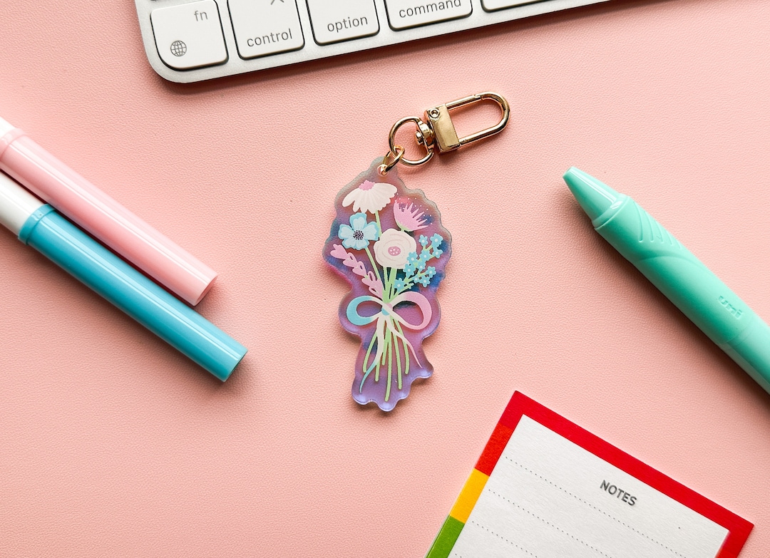 Trans Pride Flag Floral Acrylic Keychain | Subtle Trans Pride Flag Holo ...