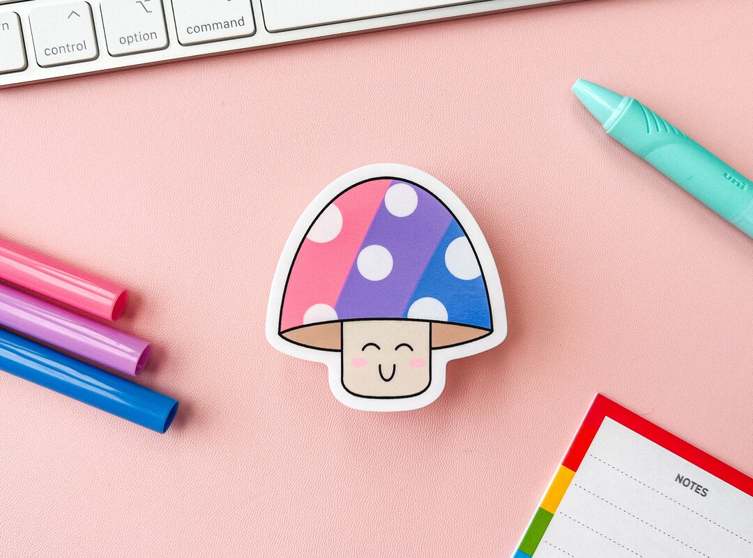 Bi Pride Mushroom Sticker: Subtle Bisexual Pride Flag, LGBTQIA Kawaii ...