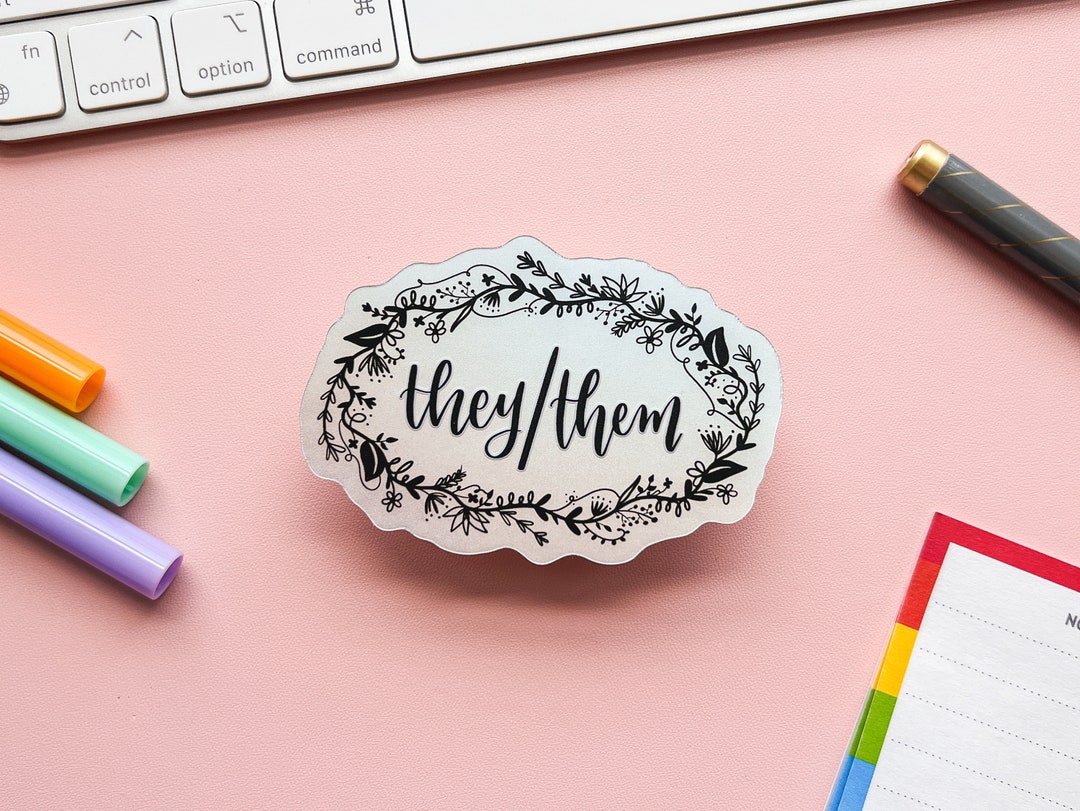 They/them Pronouns Floral Wreath Vaporware Sticker | Matte Holo Floral ...
