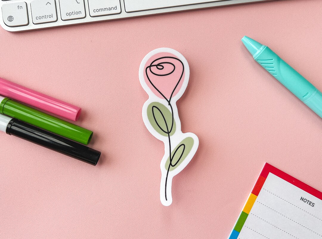 Minimalist Rose Floral Line Art Die Cut Sticker | Simple Floral Line ...