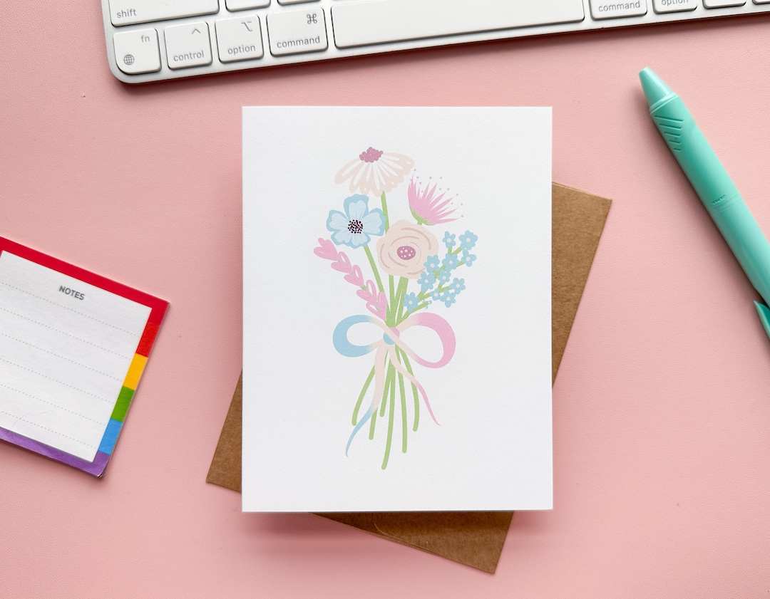 Trans Pride Flag Floral Notecard Subtle Trans Pride Flag Flower Bouquet ...