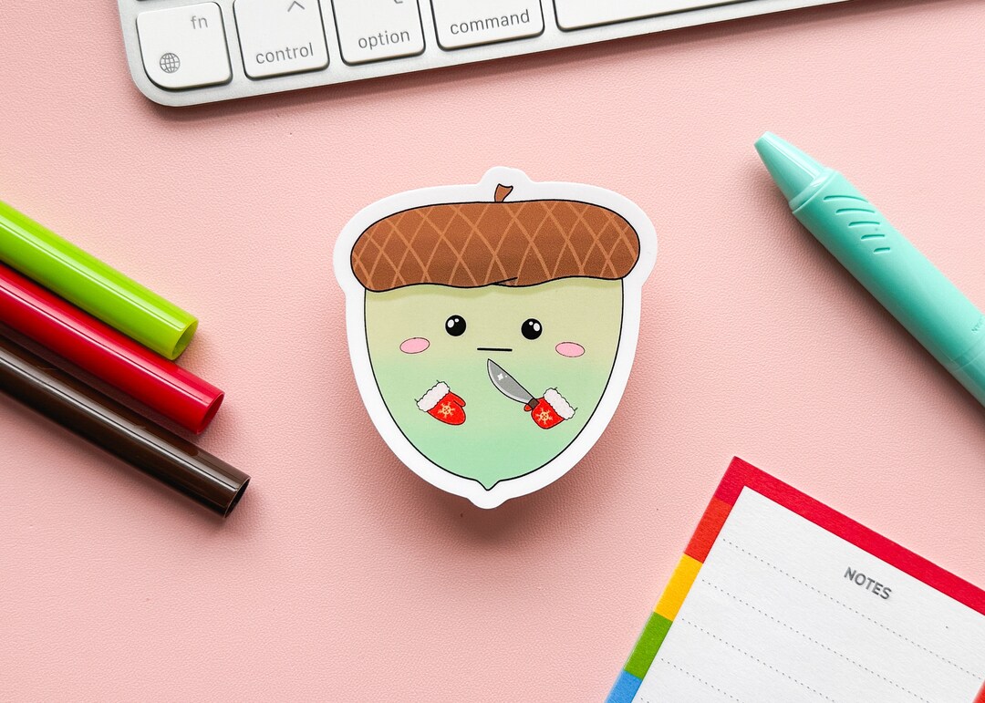 Angry but Cute Acorn Sticker | Nature + Sweater Weather Kawaii Acorn ...