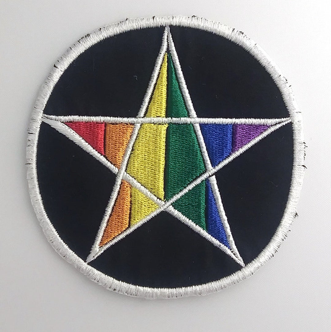 Rainbow Pride Pentacle Sew on Embroidered Patch Black Background - Etsy